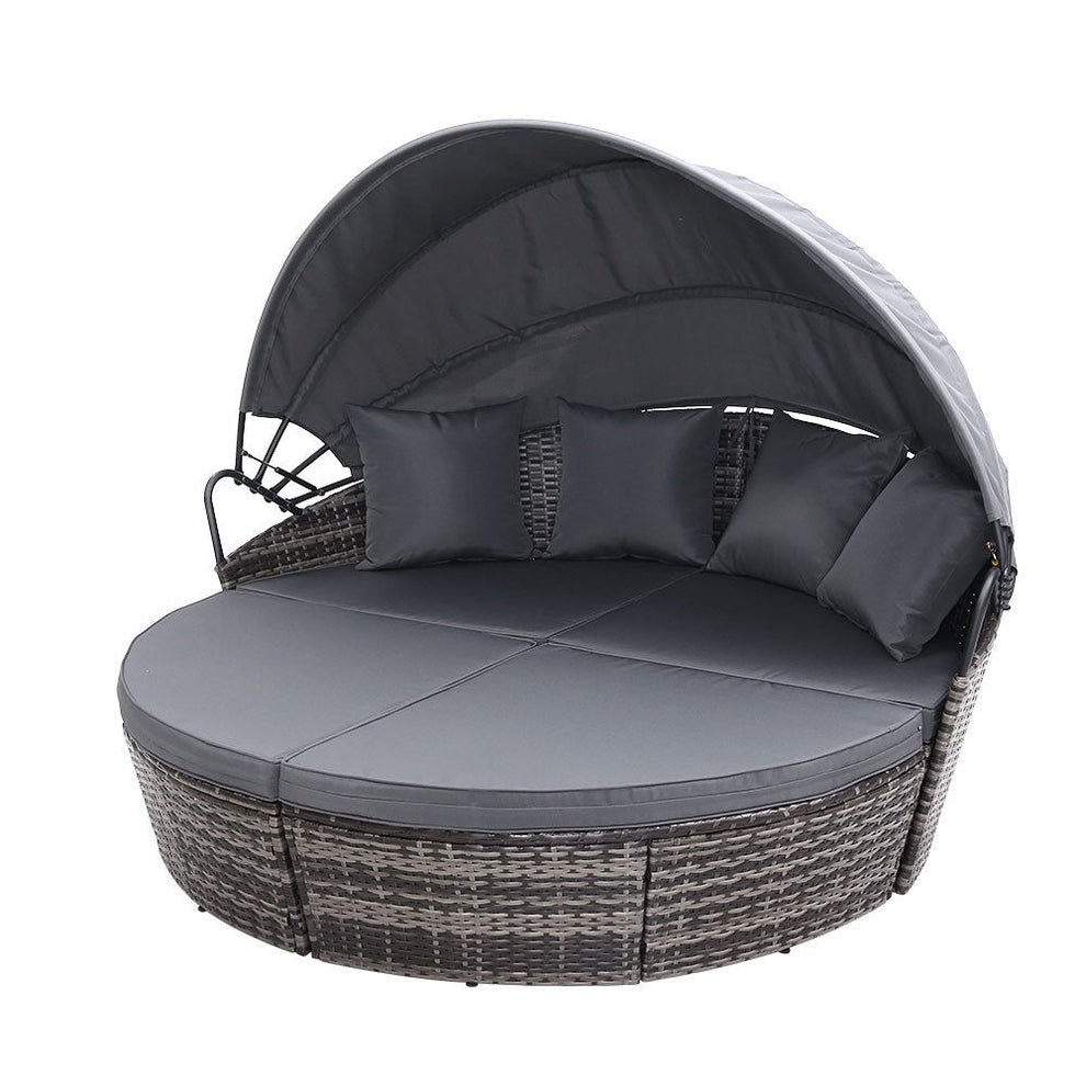 Outdoor Daybed Set 3 Piece Luxury Rattan Day Bed Sun Lounge Canopy Grey ...
