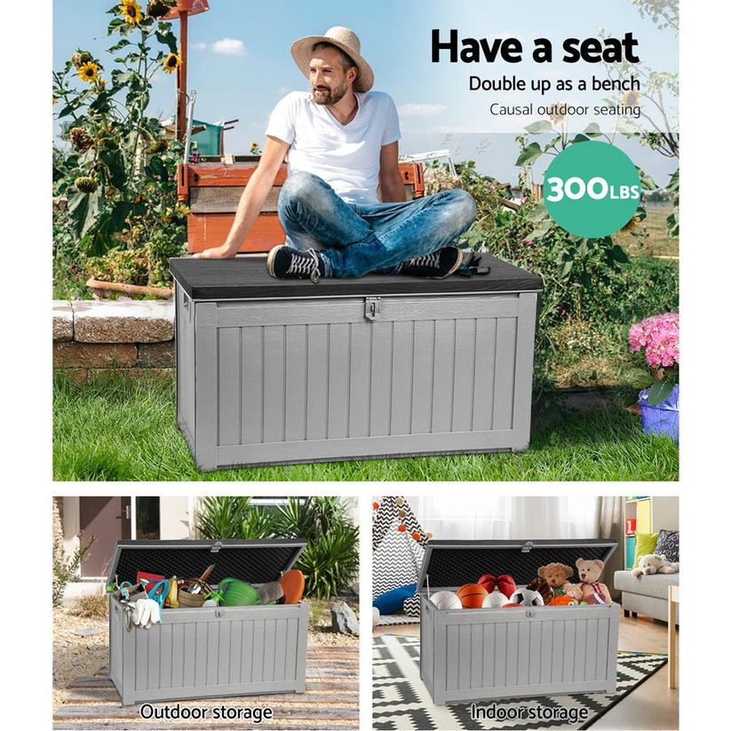 Outdoor Storage Box 190L Gardeon Container Lockable Garden Bench Black ...