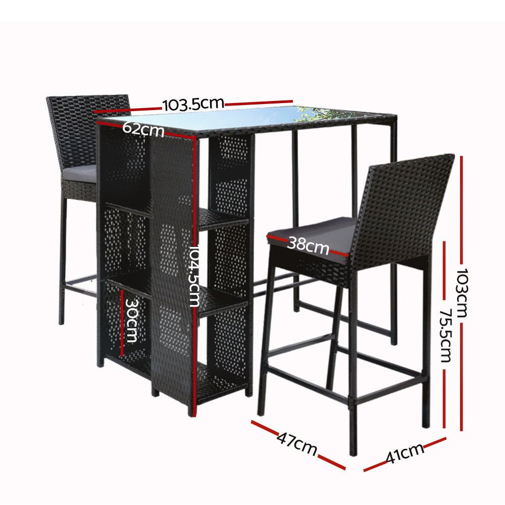 Outdoor Bar Table Setting for 2 | Bar Table With Storage | Black ...