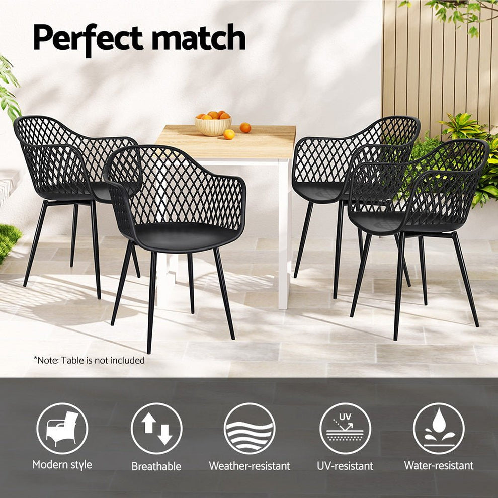 Outdoor Dining Chairs | 4x Moulded Plastic Bucket Chairs | Black ...